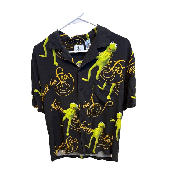 Disney | Shirts | Disney Kermit The Frog Button Up Shirt Muppets Black ...